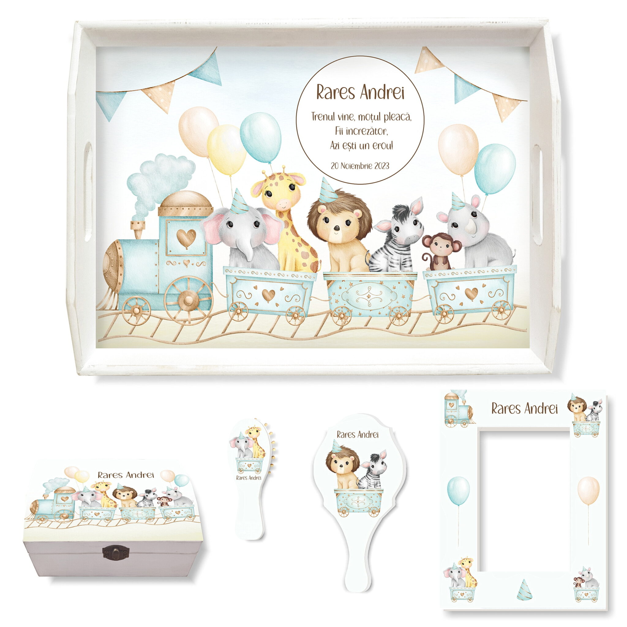 Train Party Blue Tavita Mot Set Personalizat pentru Baieti • Tavite ...