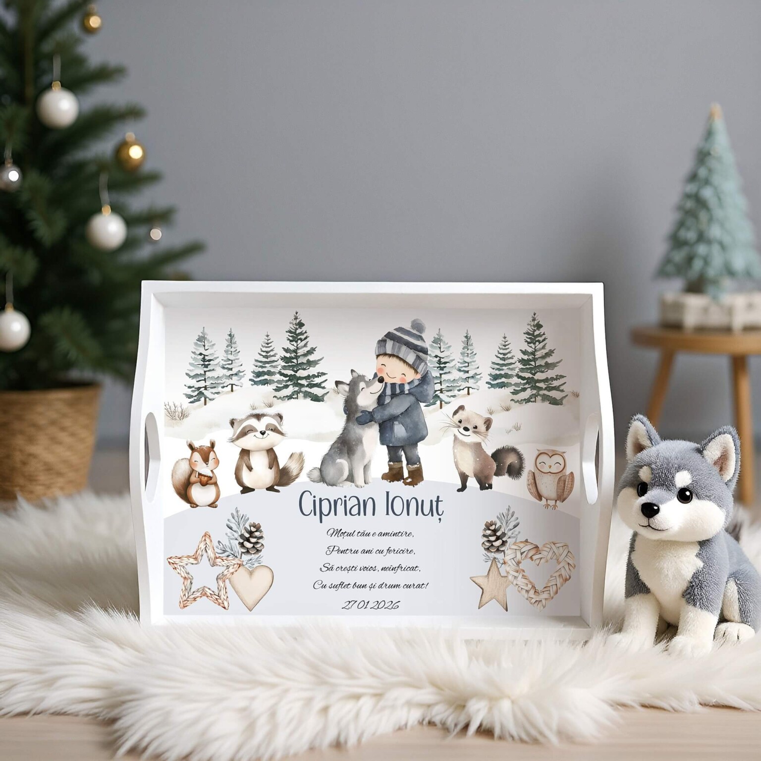 Tăviță Moț Băiețel cu Animăluțe • Set de Iarnă • Tavite Personalizate